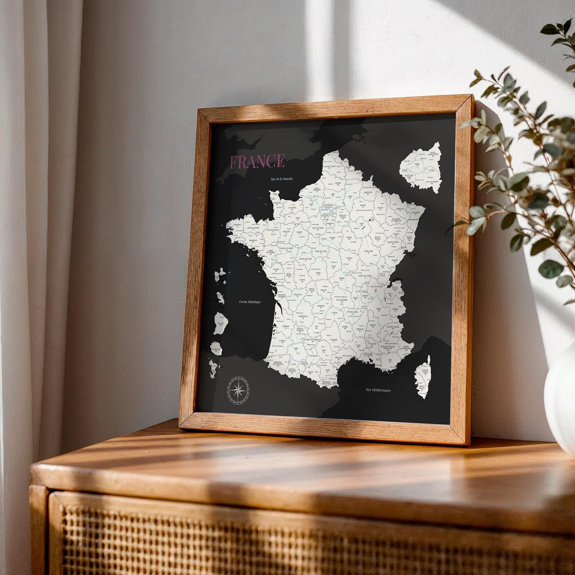 Map of France, Map of Regions of France, Detailed Decorative Poster ...