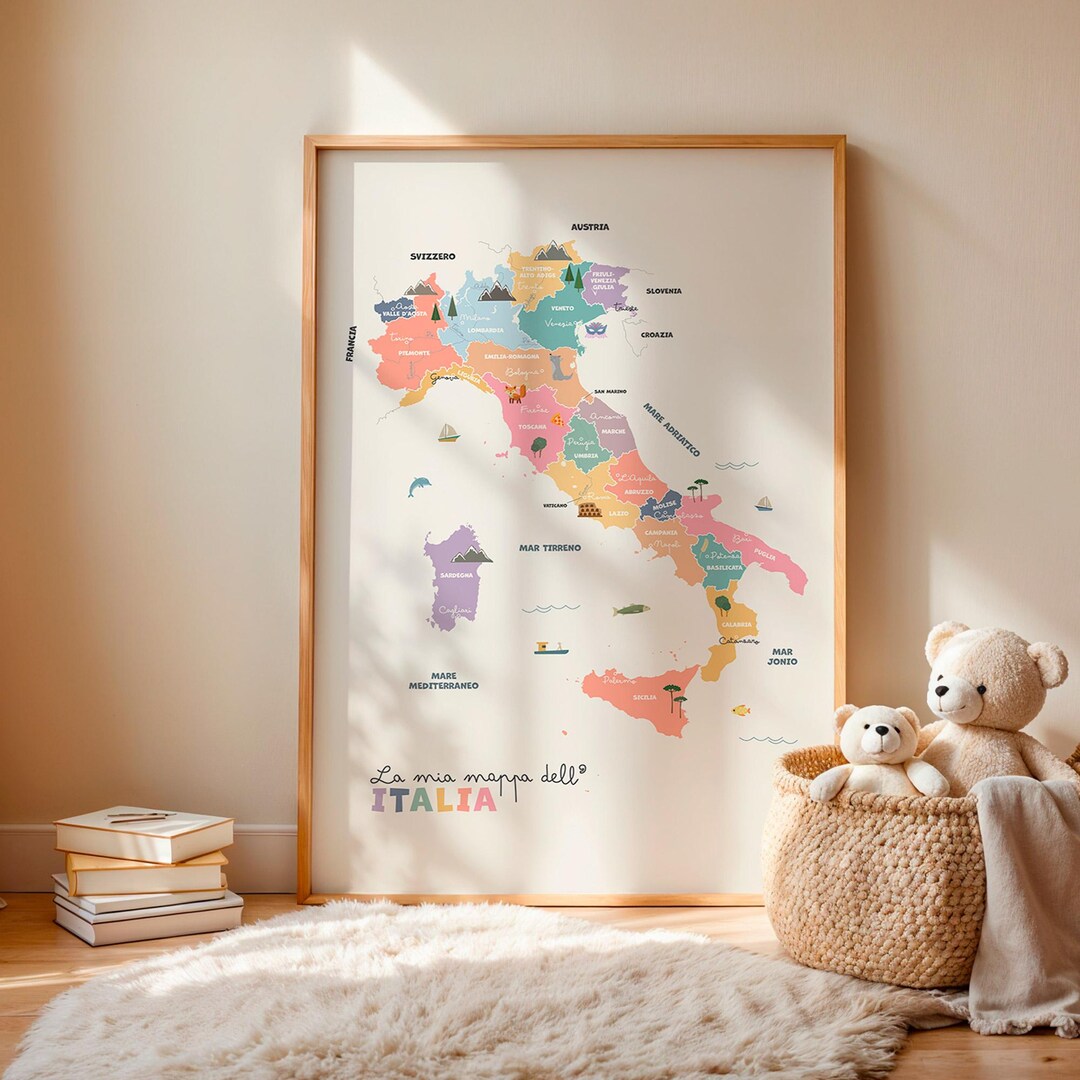 Colorful Italy Map – Educational Poster for Kids – Estella Collection ...