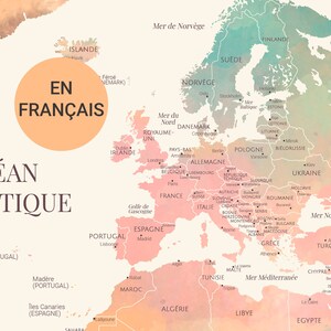 Planisphere in French With the Borders of Countries and Their Capitals ...