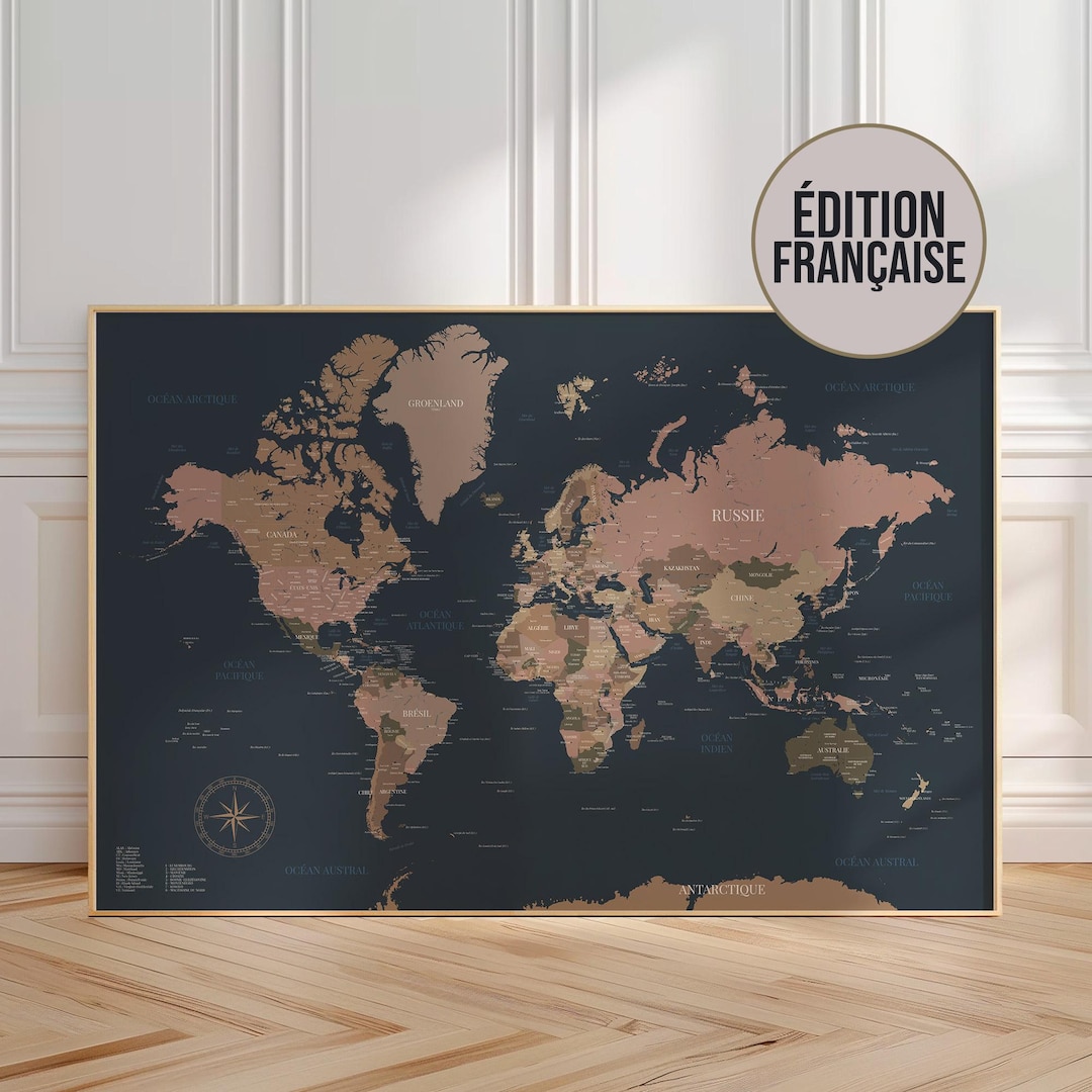 Carte du monde murale, une affiche moderne éducative – Planisphère ...