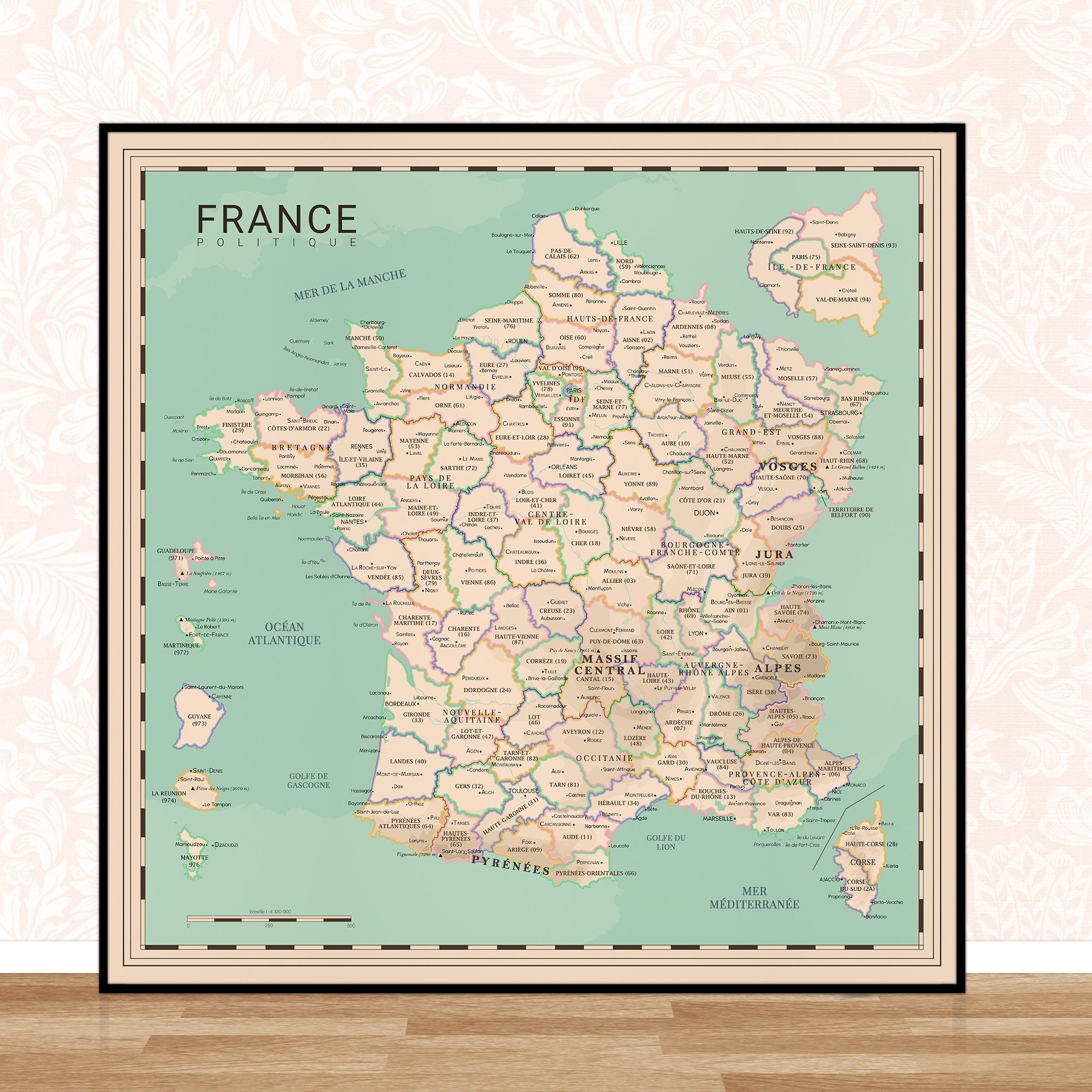 Map of France, Colorful France Map, Detailed Decorative Poster ...