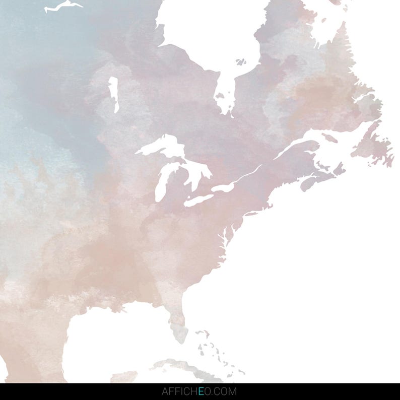Pastel World Map Printable, Soft Watercolor Map, Nursery Wall Art ...