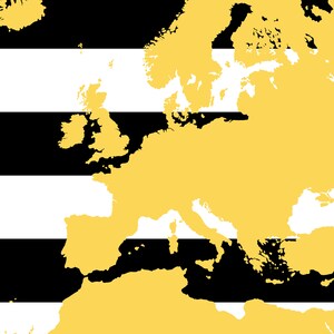 Yellow World Map With Black and White Stripes, Original and Graphic ...