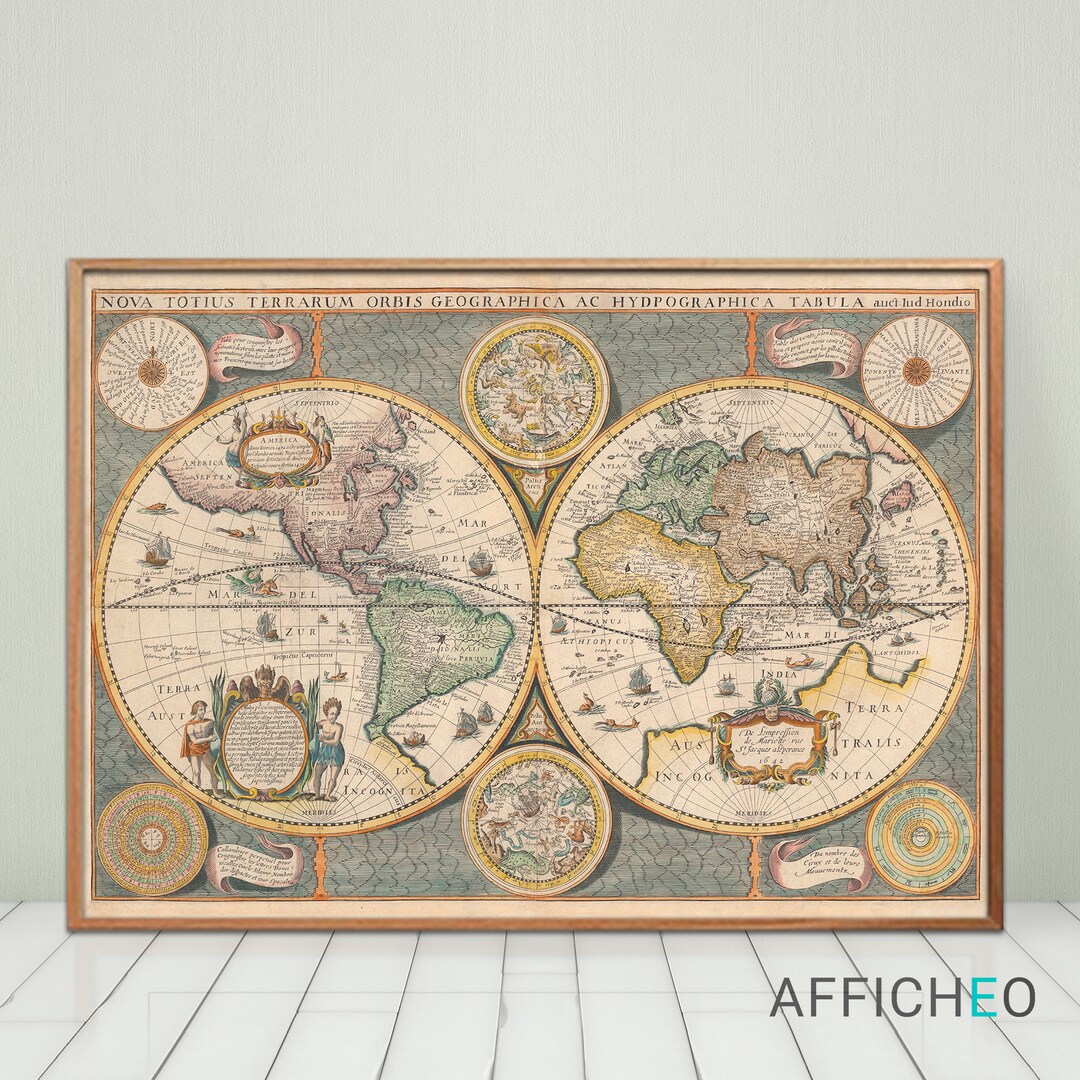 Vintage World Map, Restored Antic Print - Etsy