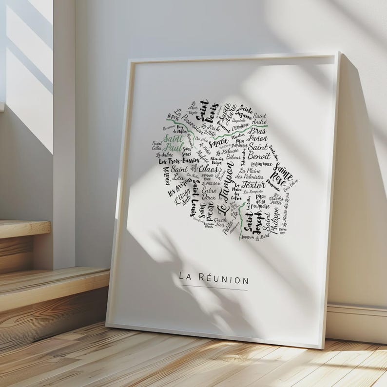Customisable La Réunion Island Poster – Map of La Réunion With City and ...