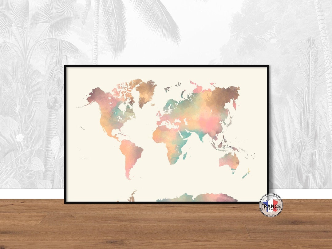 World Map in Pastel Colors, Minimalist World Map, Pastel Colorful World ...