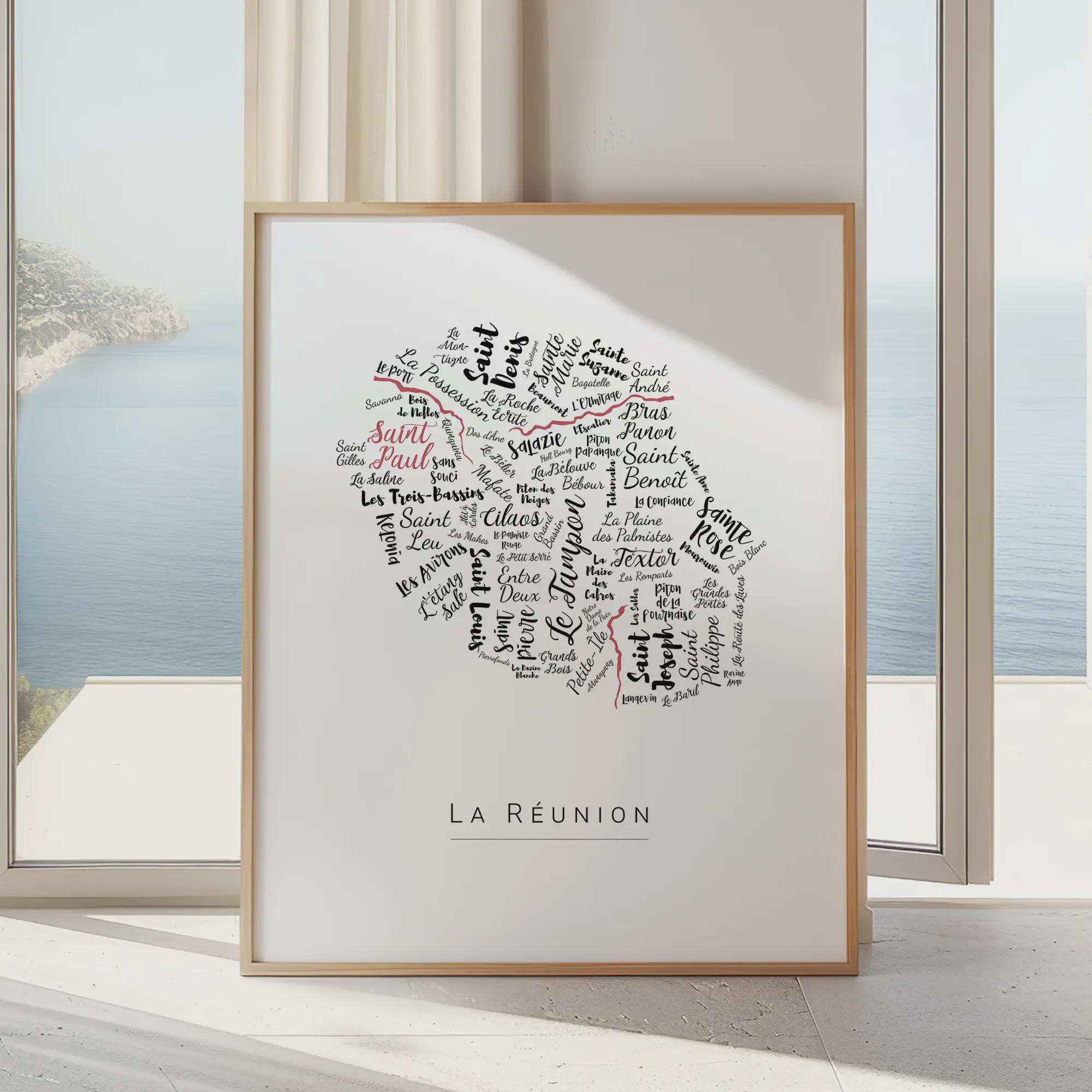 Customisable La Réunion Island Poster – Map of La Réunion With City and ...