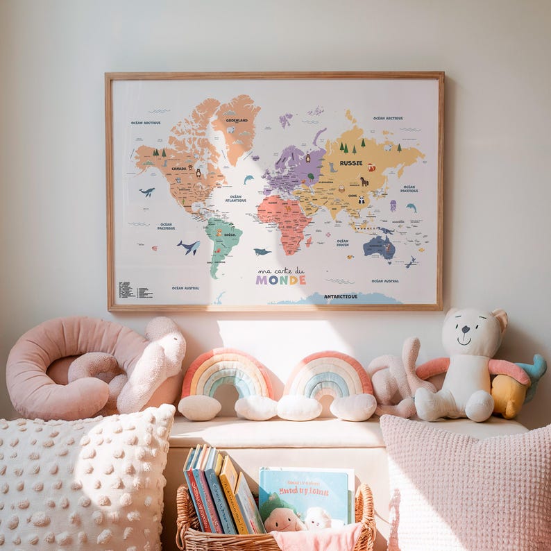 World Map of Continents for Kids – Educational Animal Illustrated ...