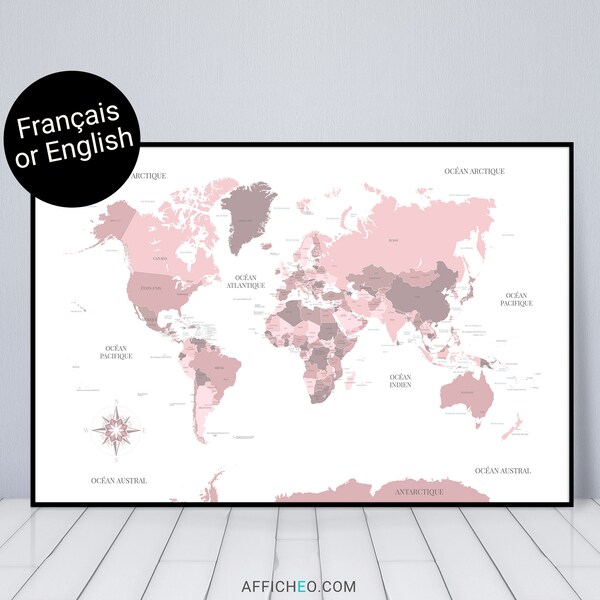 Pink World Map - Etsy