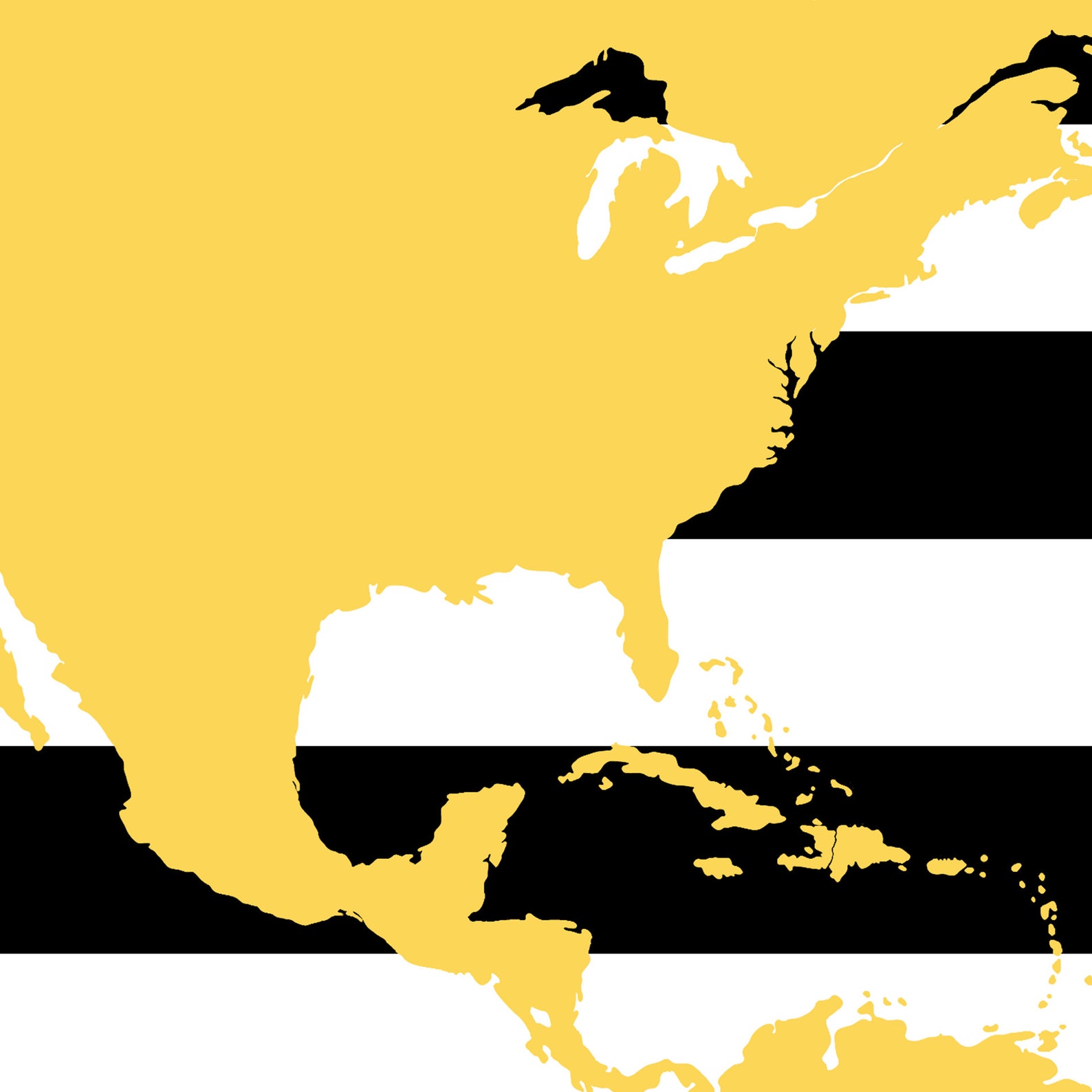 Yellow World Map With Black and White Stripes Original and | Etsy