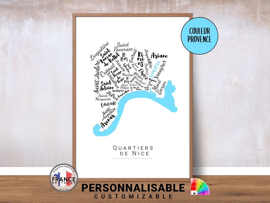 Nice Poster, Map of Nice Districts, Customizable Wall Decoration Poster ...
