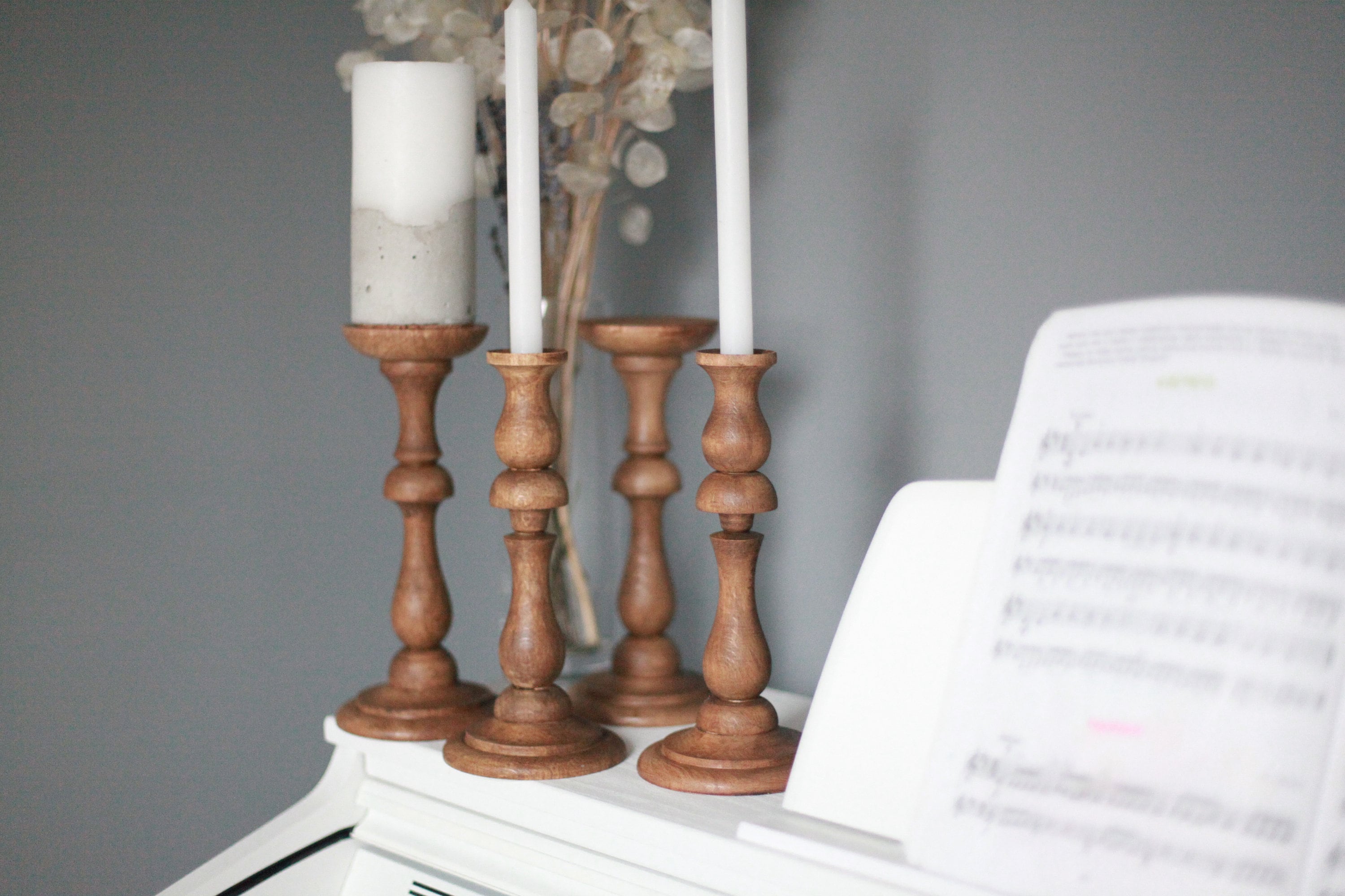 Wooden set of 4 candlesticks wood rustic decor carving wood | Etsy