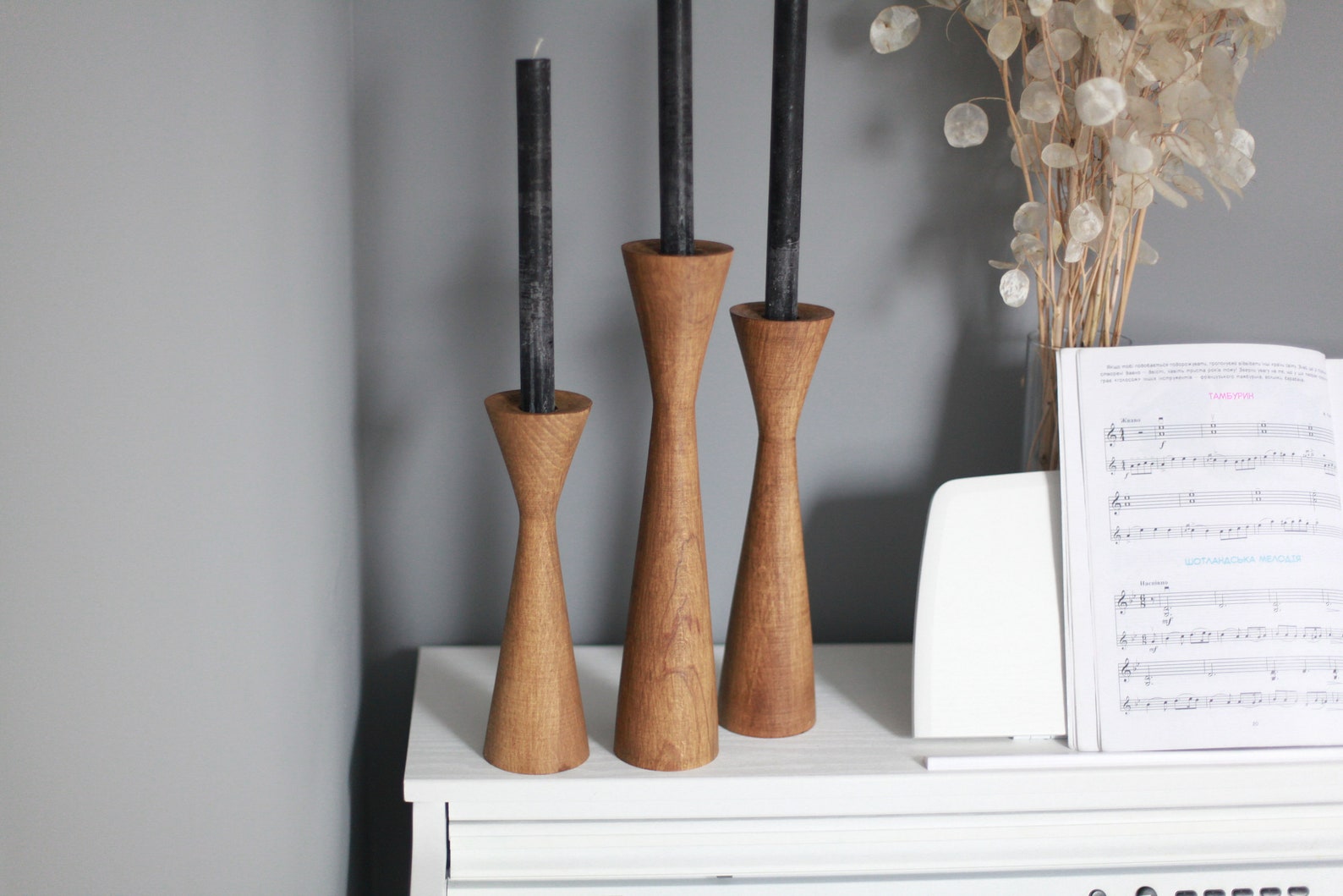 Wooden Set of 3 Candlesticks Scandinavian Home Primitive - Etsy
