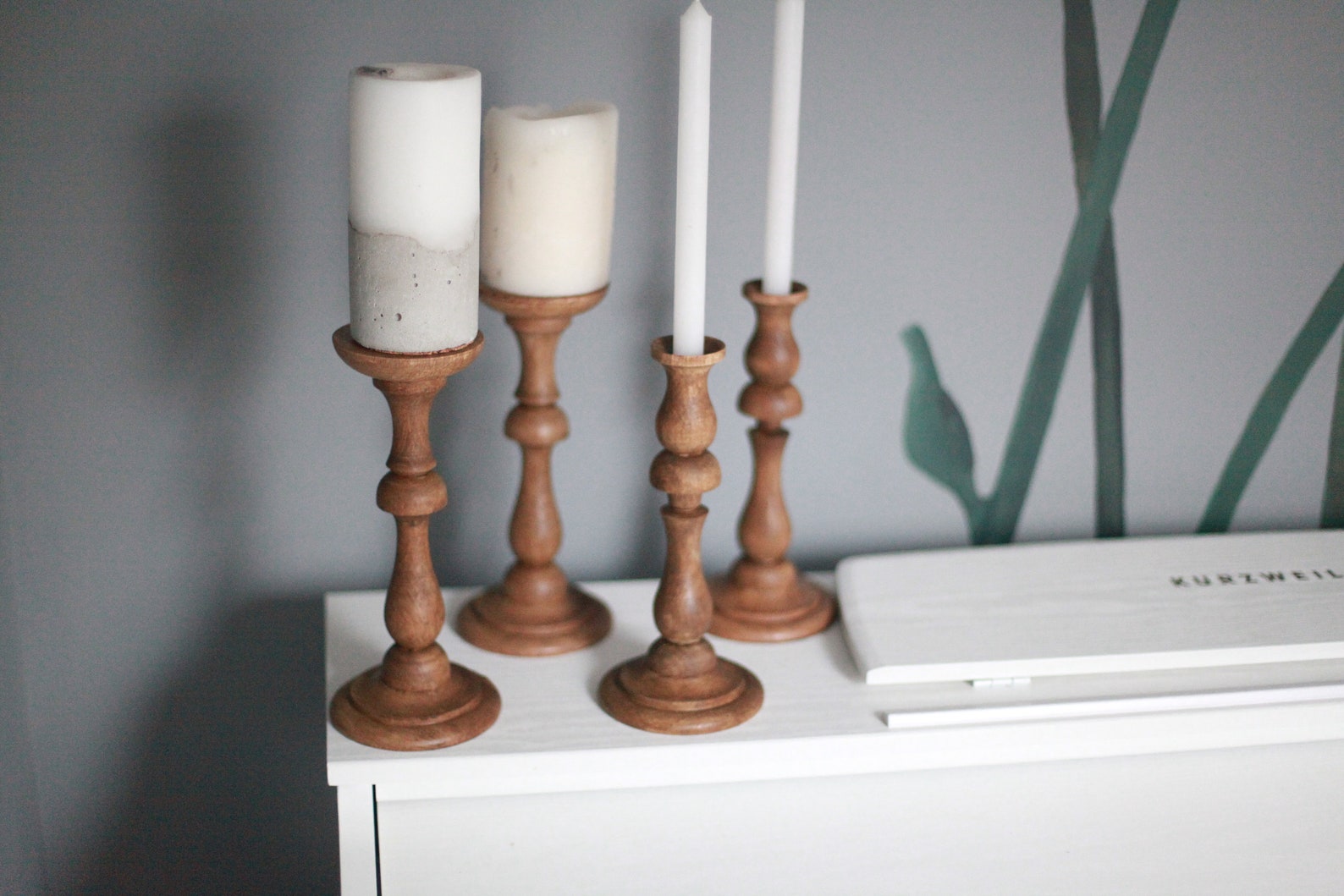 Wooden set of 4 candlesticks wood rustic decor carving wood | Etsy