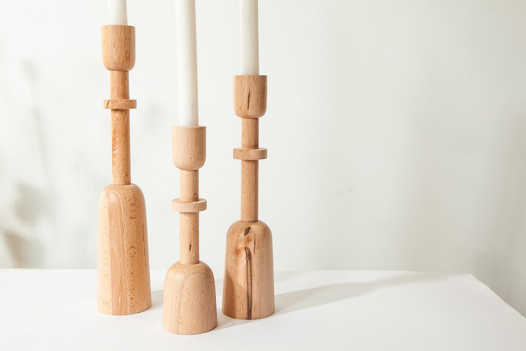 Personalized Wood Candlestick Set: Handmade Minimalist Home Decor - Etsy