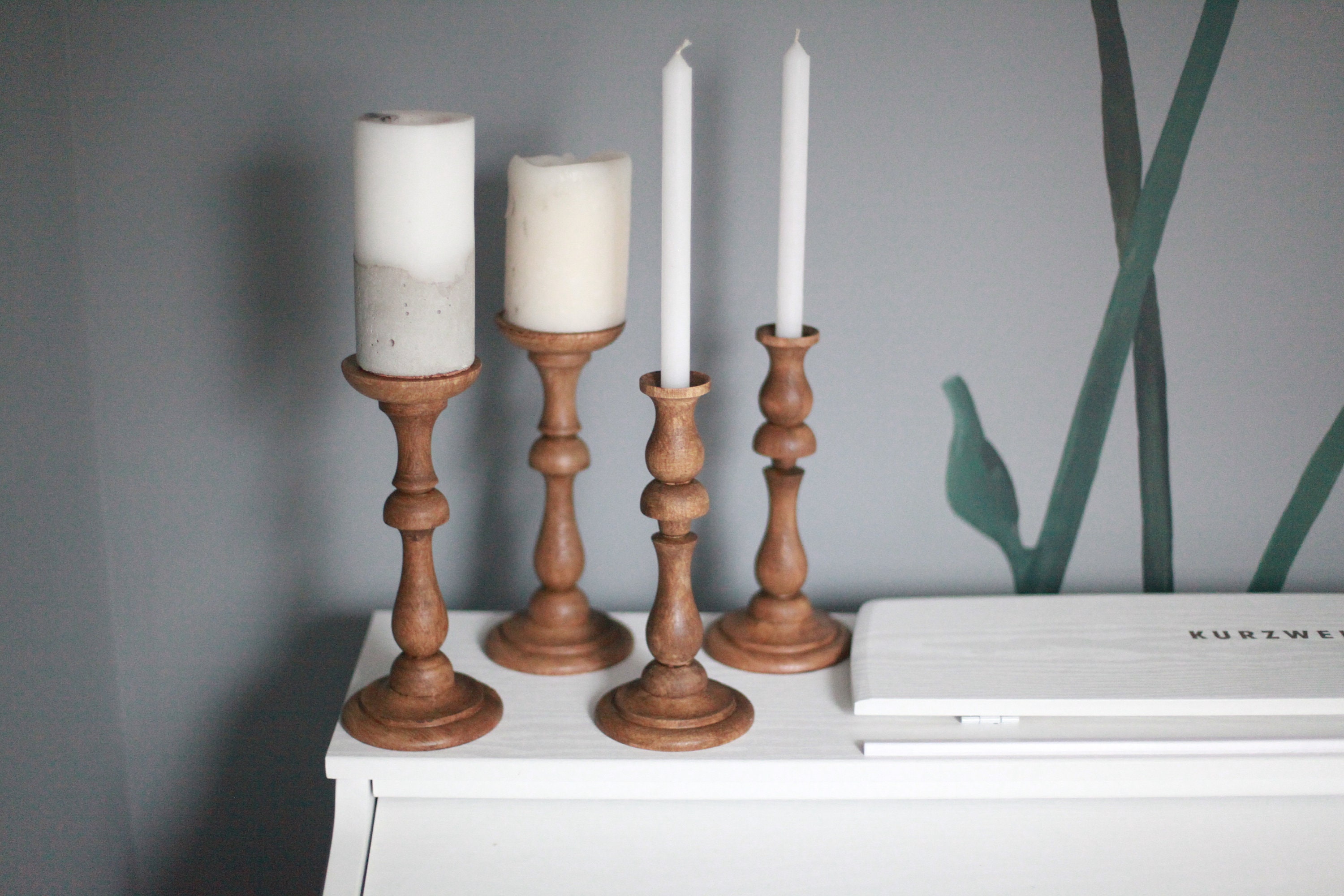 Wooden set of 4 candlesticks wood rustic decor carving wood | Etsy