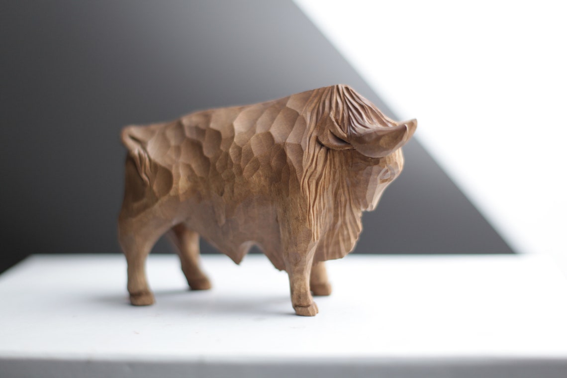 American Bison Buffalo Wood Carving Bills Wooden Rustic Statue | Etsy