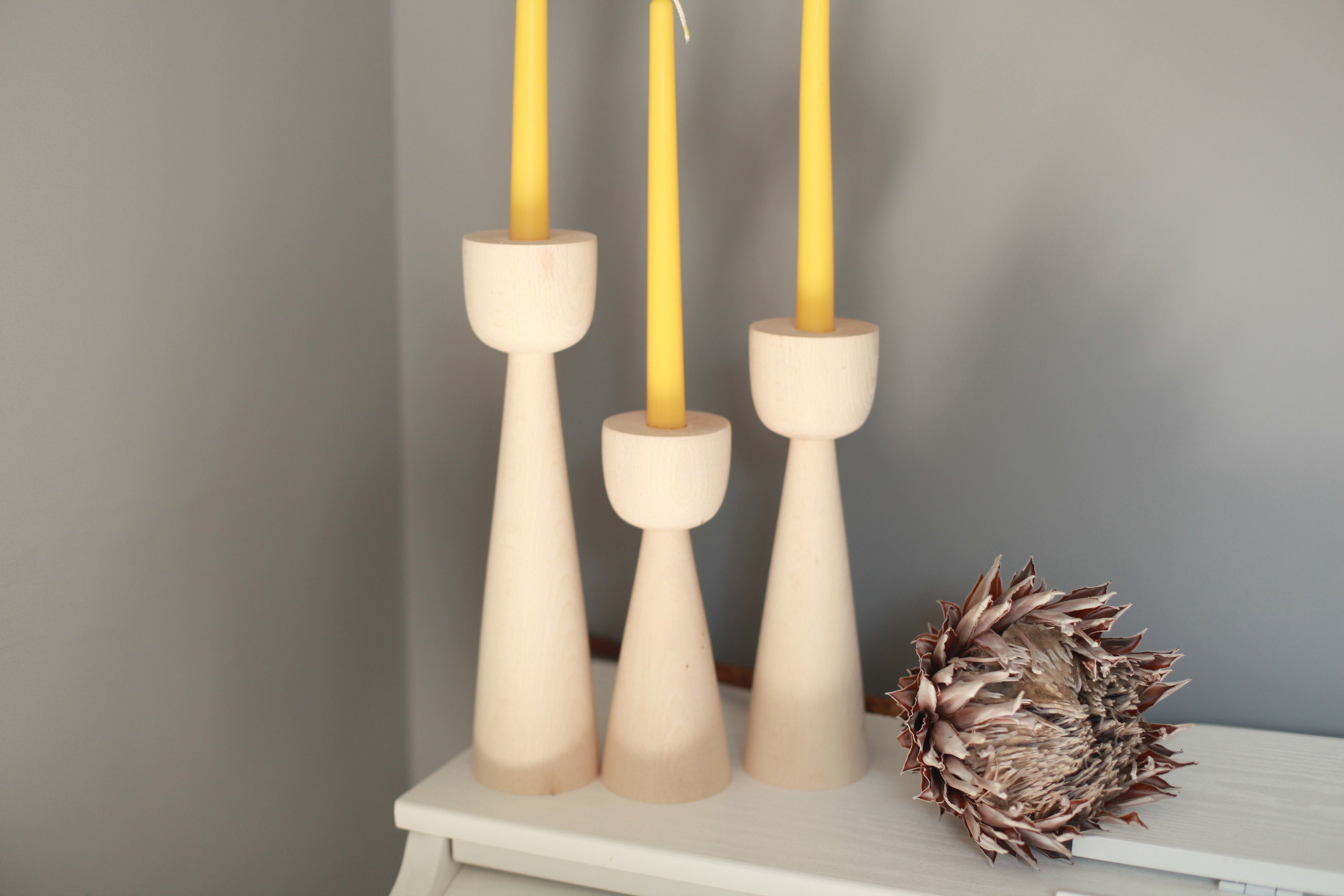 Wooden Set of 3 Candlesticks Scandinavian Style Primitive - Etsy UK