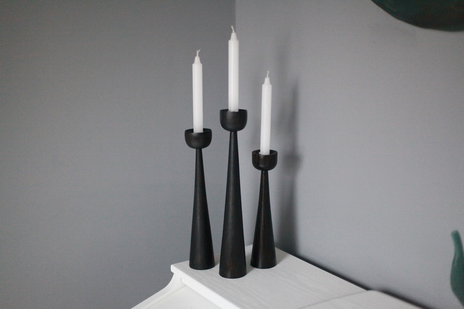 Wooden set of 3 candlesticks scandinavian style primitive | Etsy