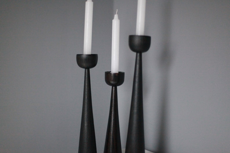 Wooden Set of 3 Candlesticks Scandinavian Style Primitive | Etsy