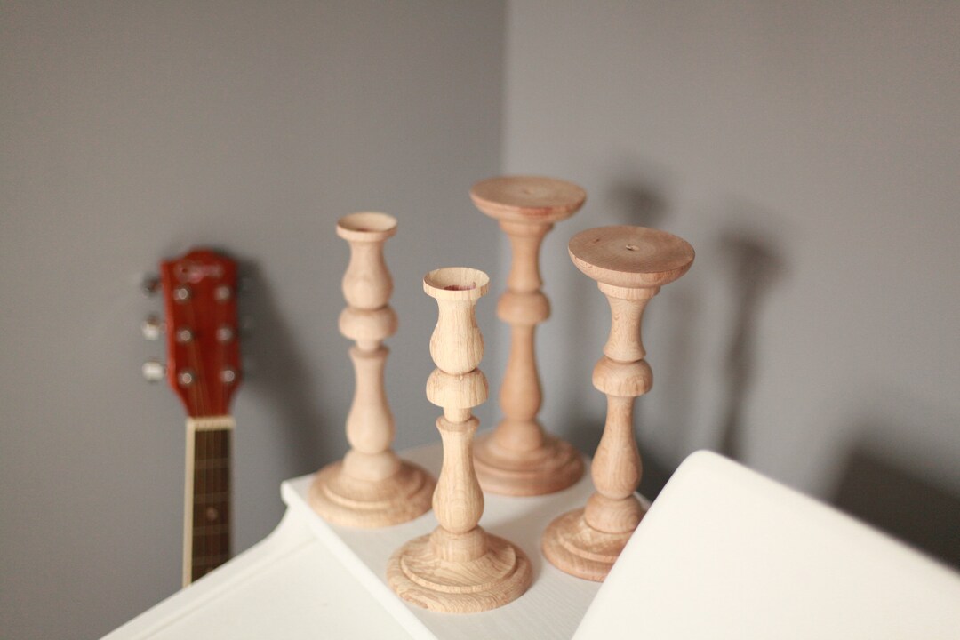 Wooden Set of 4 Candlesticks Wood Rustic Decor Carving Wood - Etsy