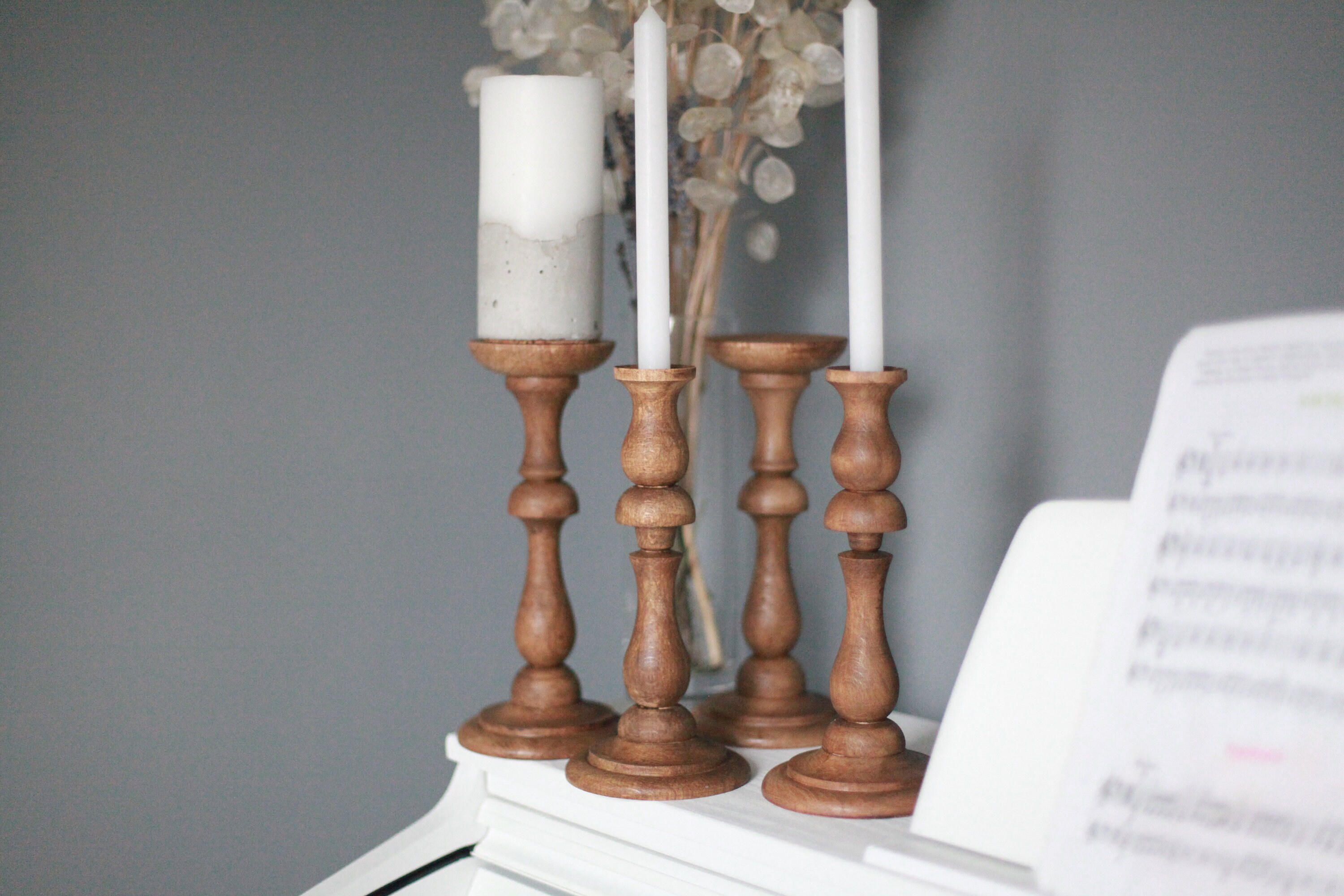 Wooden set of 4 candlesticks wood rustic decor carving wood | Etsy