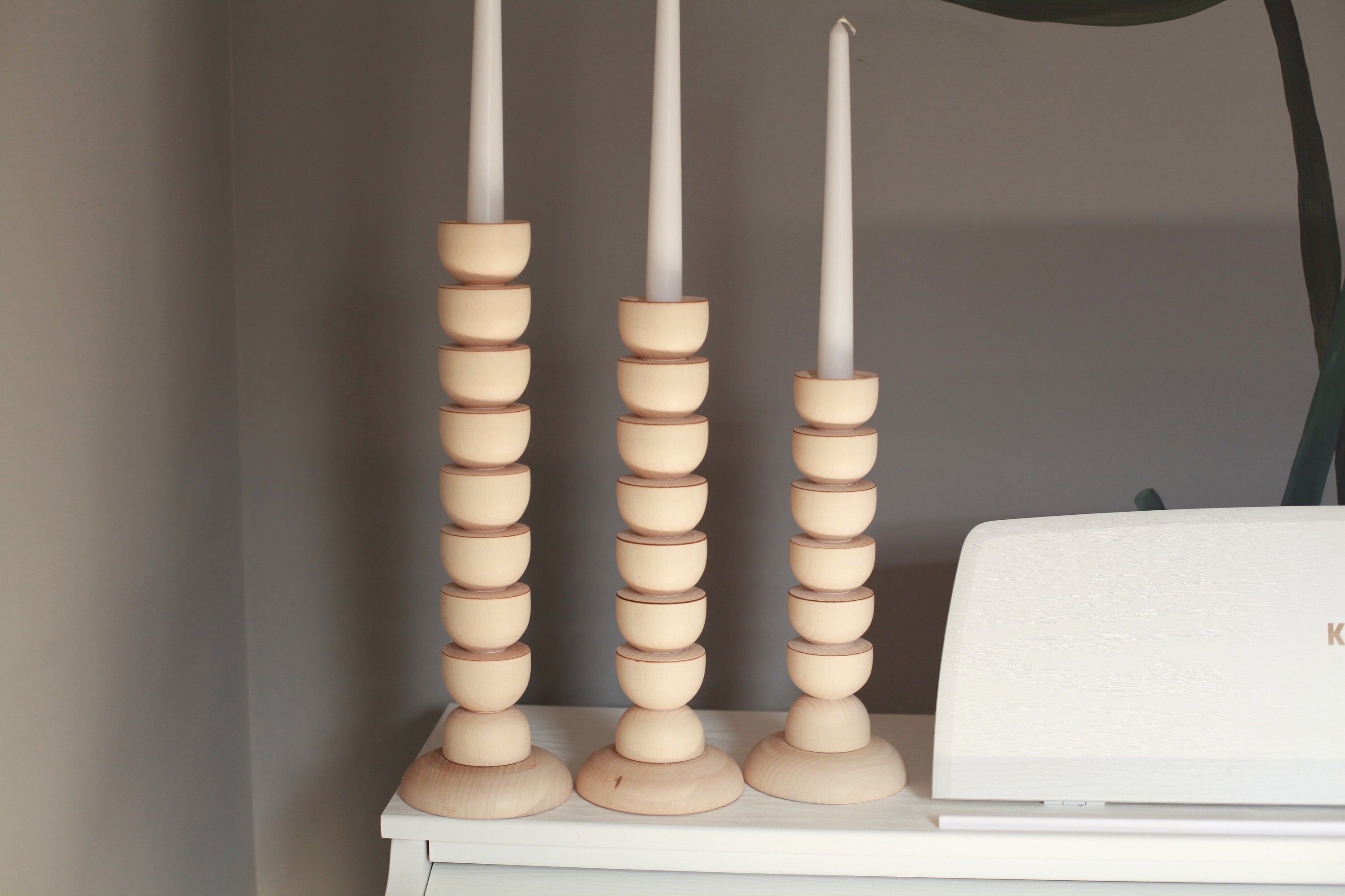 Wooden set of 3 candlesticks scandinavian style primitive | Etsy