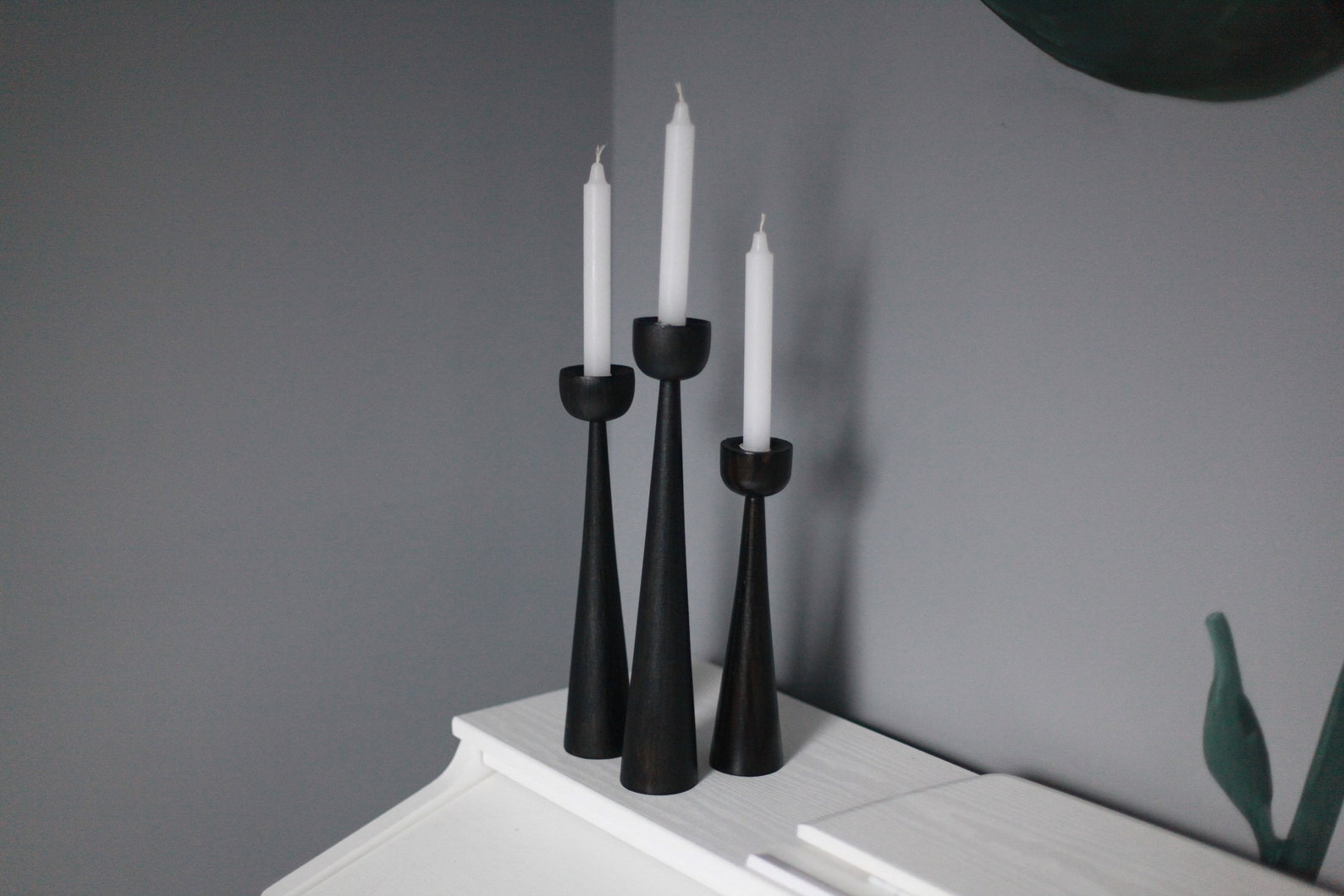 Wooden Set of 3 Candlesticks Scandinavian Style Primitive | Etsy