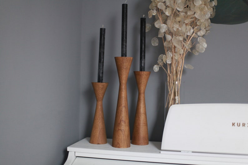 Wooden Set of 3 Candlesticks Scandinavian Home Primitive - Etsy