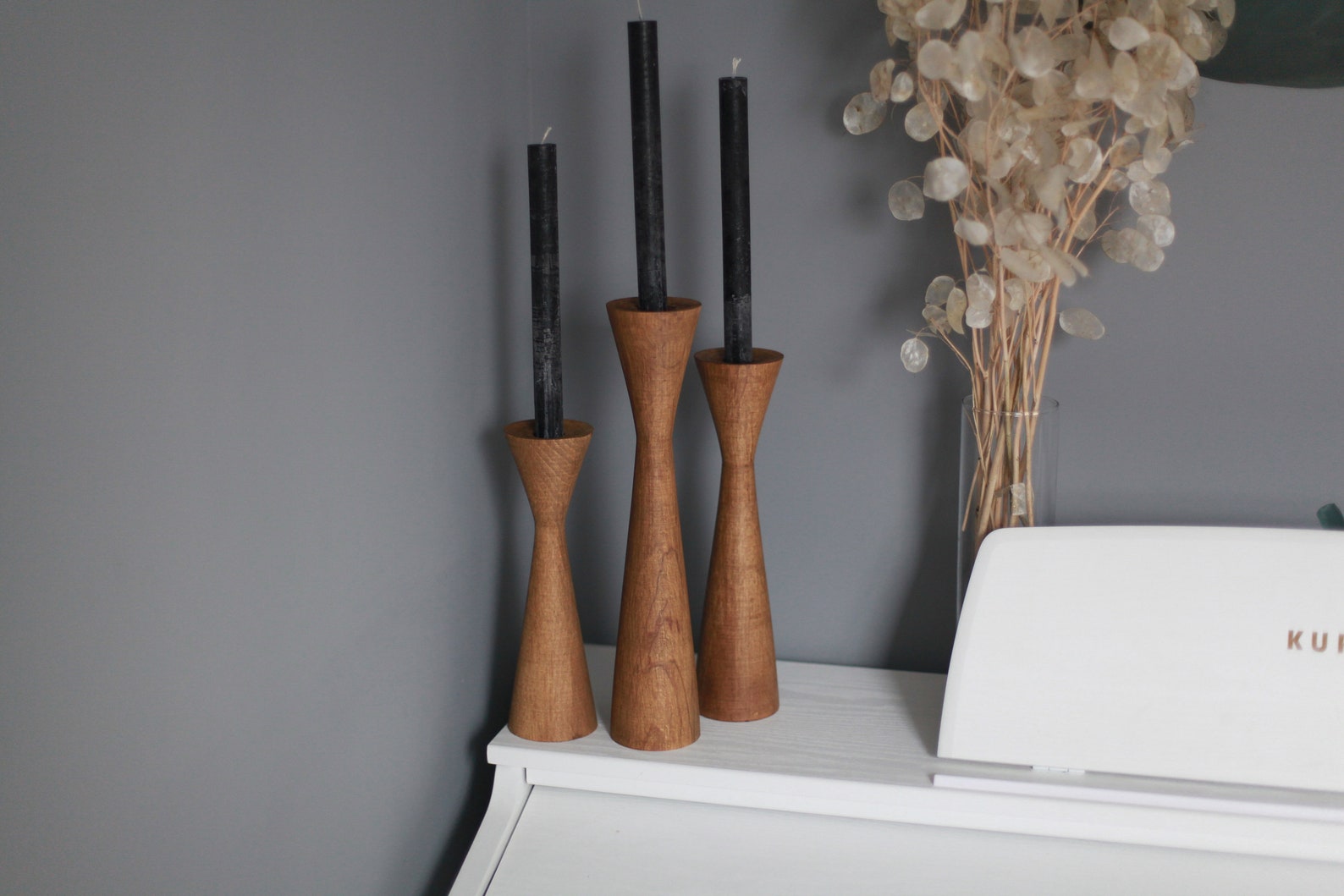 Wooden Set of 3 Candlesticks Scandinavian Home Primitive - Etsy
