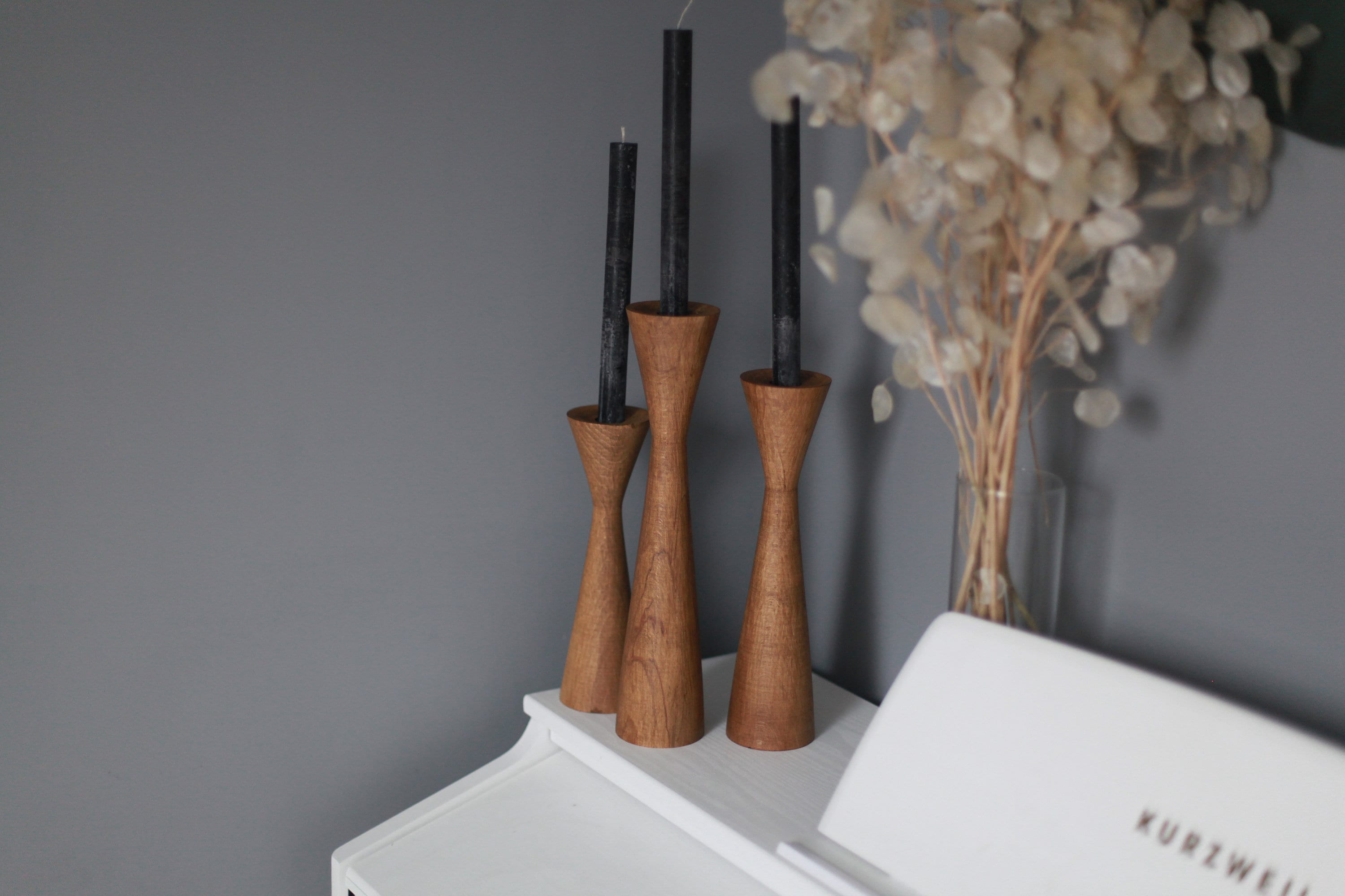Wooden set of 3 candlesticks Scandinavian home primitive | Etsy