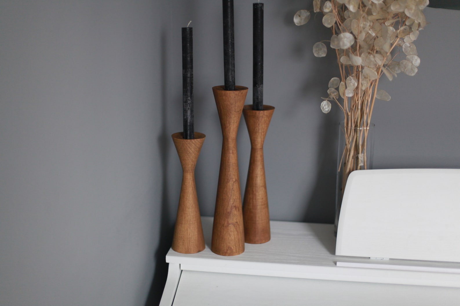 Wooden Set of 3 Candlesticks Scandinavian Home Primitive - Etsy