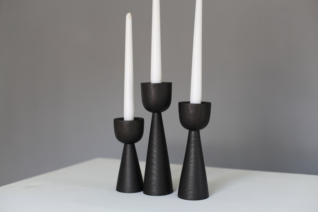Black Candlestick Wood Table Decor Gothic Style Japanese Candle Holder ...