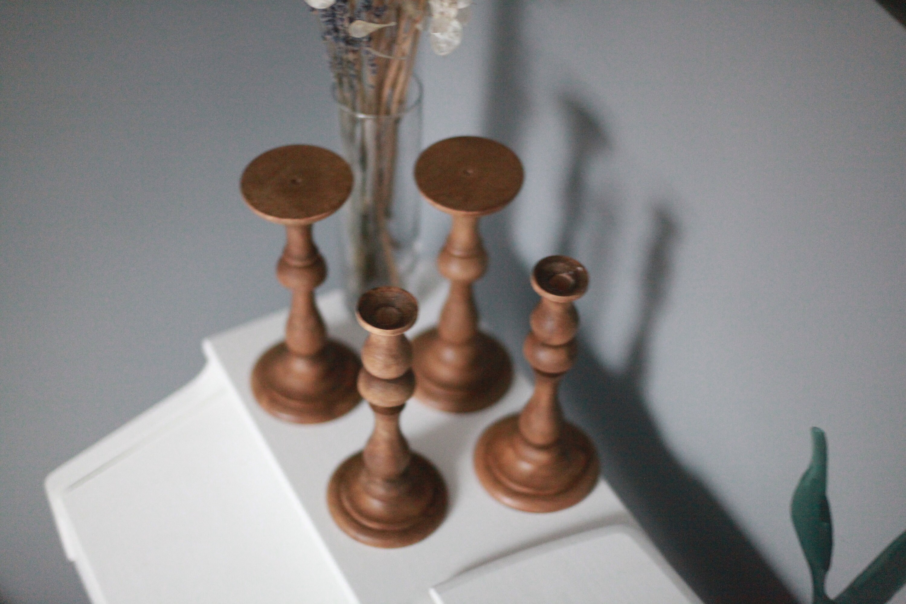 Wooden set of 4 candlesticks wood rustic decor carving wood | Etsy