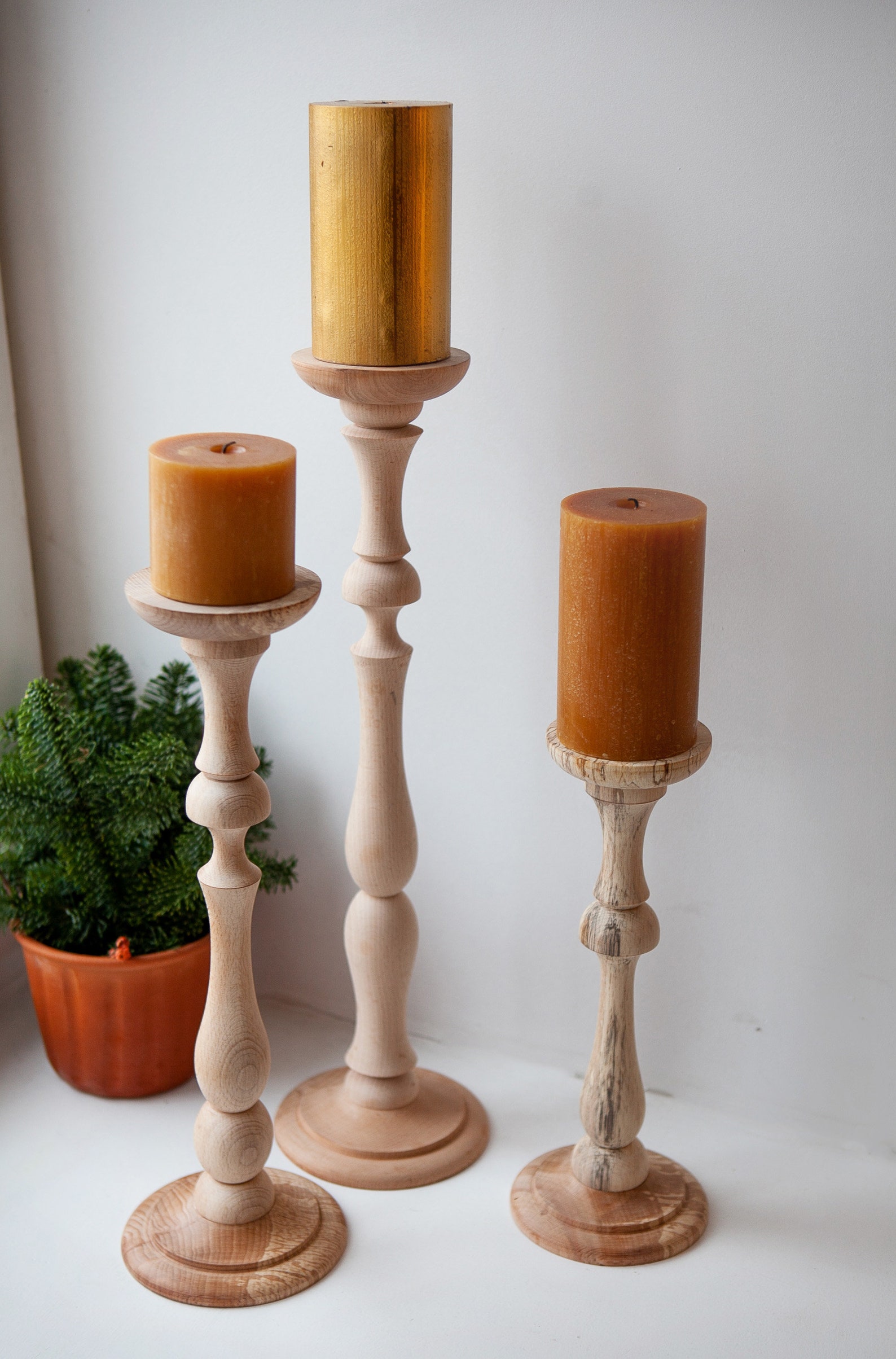19/15/11inches wooden set 3 candles wood | Etsy