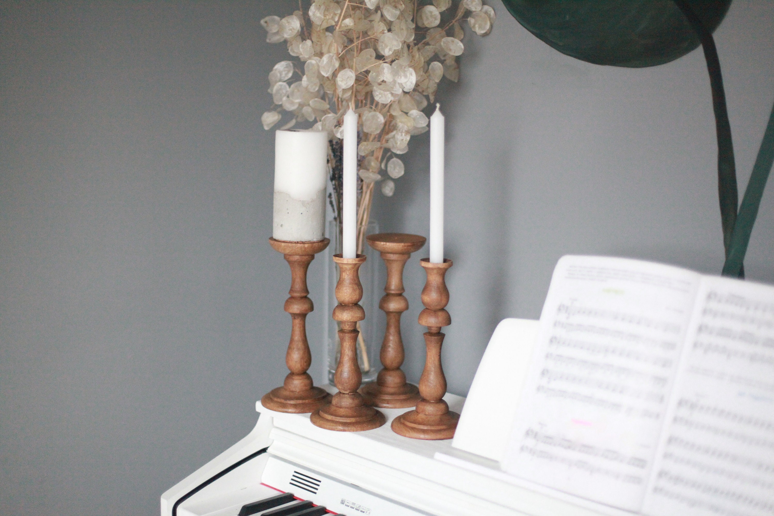 Wooden set of 4 candlesticks wood rustic decor carving wood | Etsy