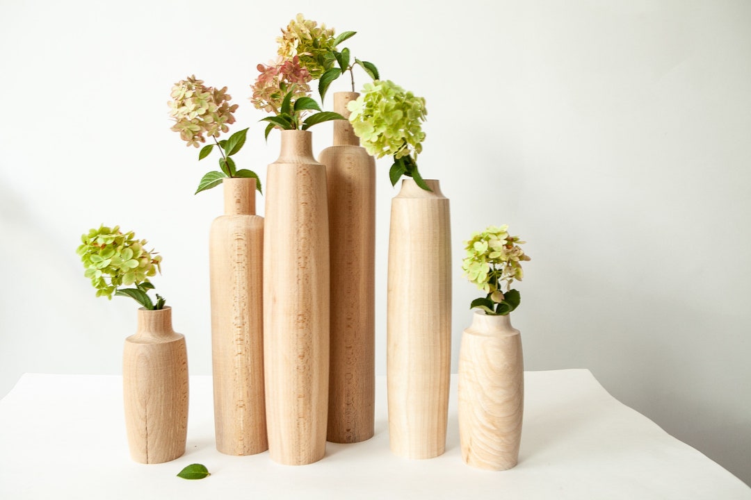 Large Set of 6 Unique Vase Wooden Home Decor Wood Vase Handmade Vase Birthday, Gift for Her ...