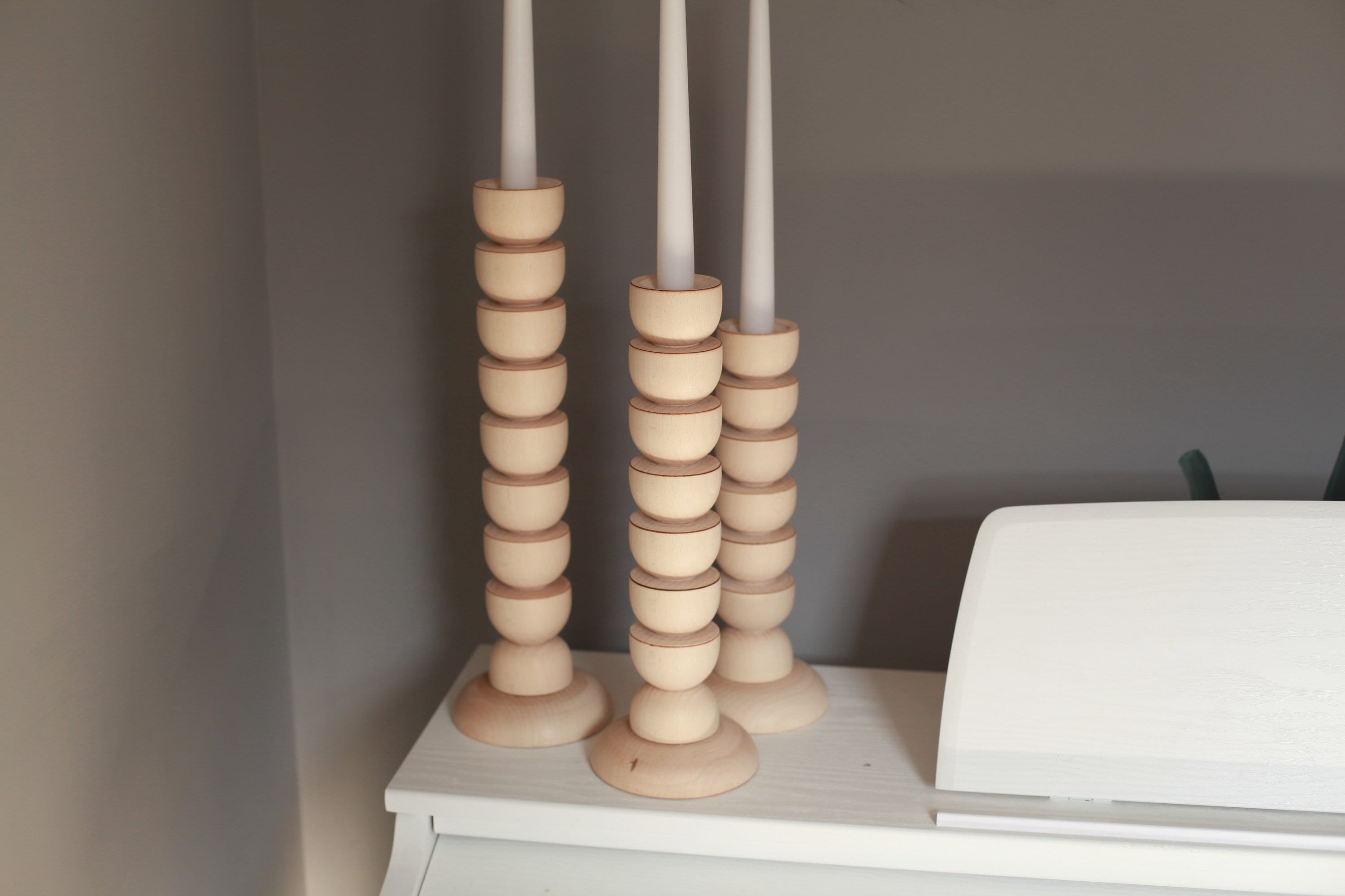 Wooden set of 3 candlesticks scandinavian style primitive | Etsy