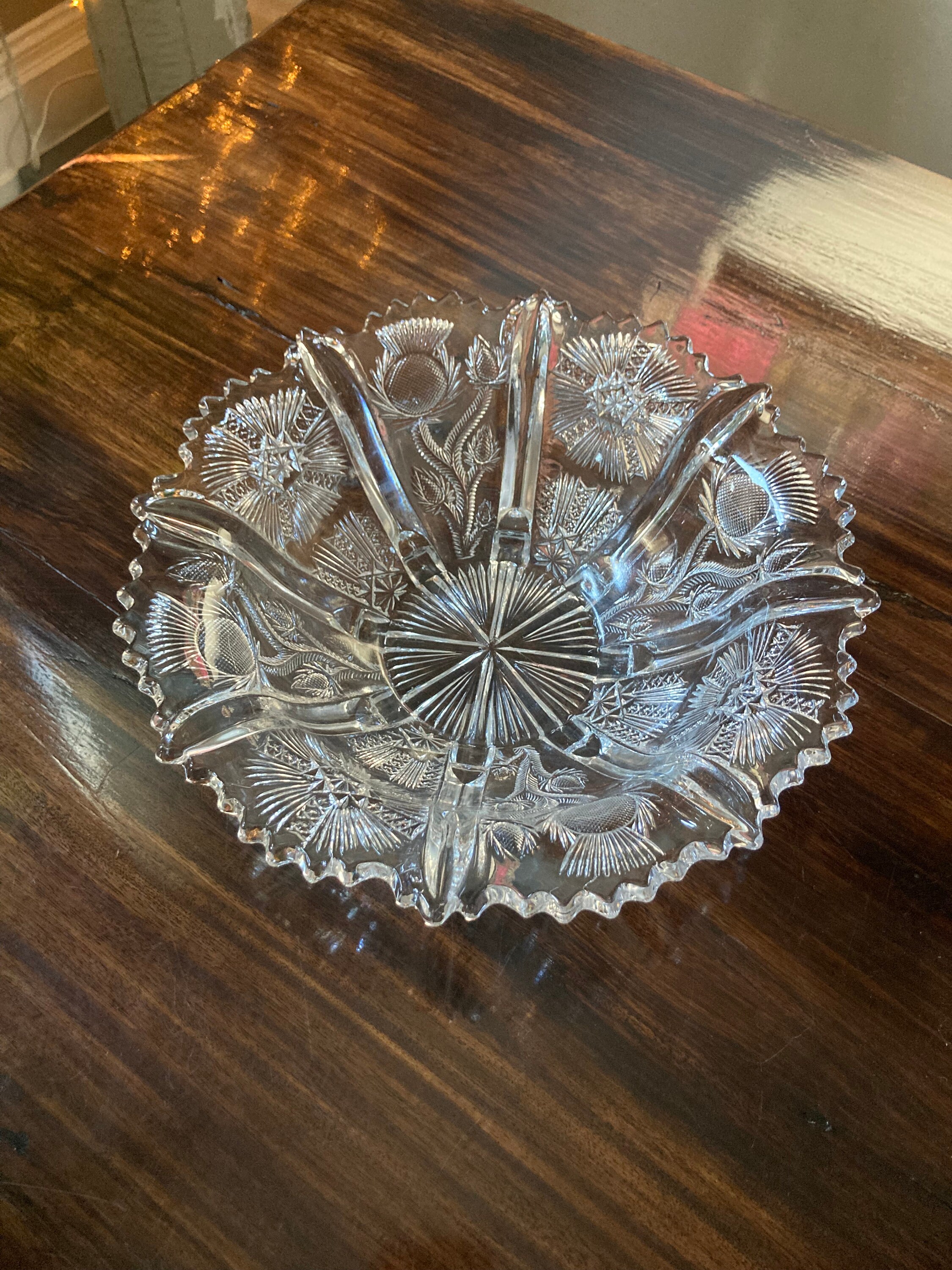 Vintage Cut Glass Thistle Bowl Etsy