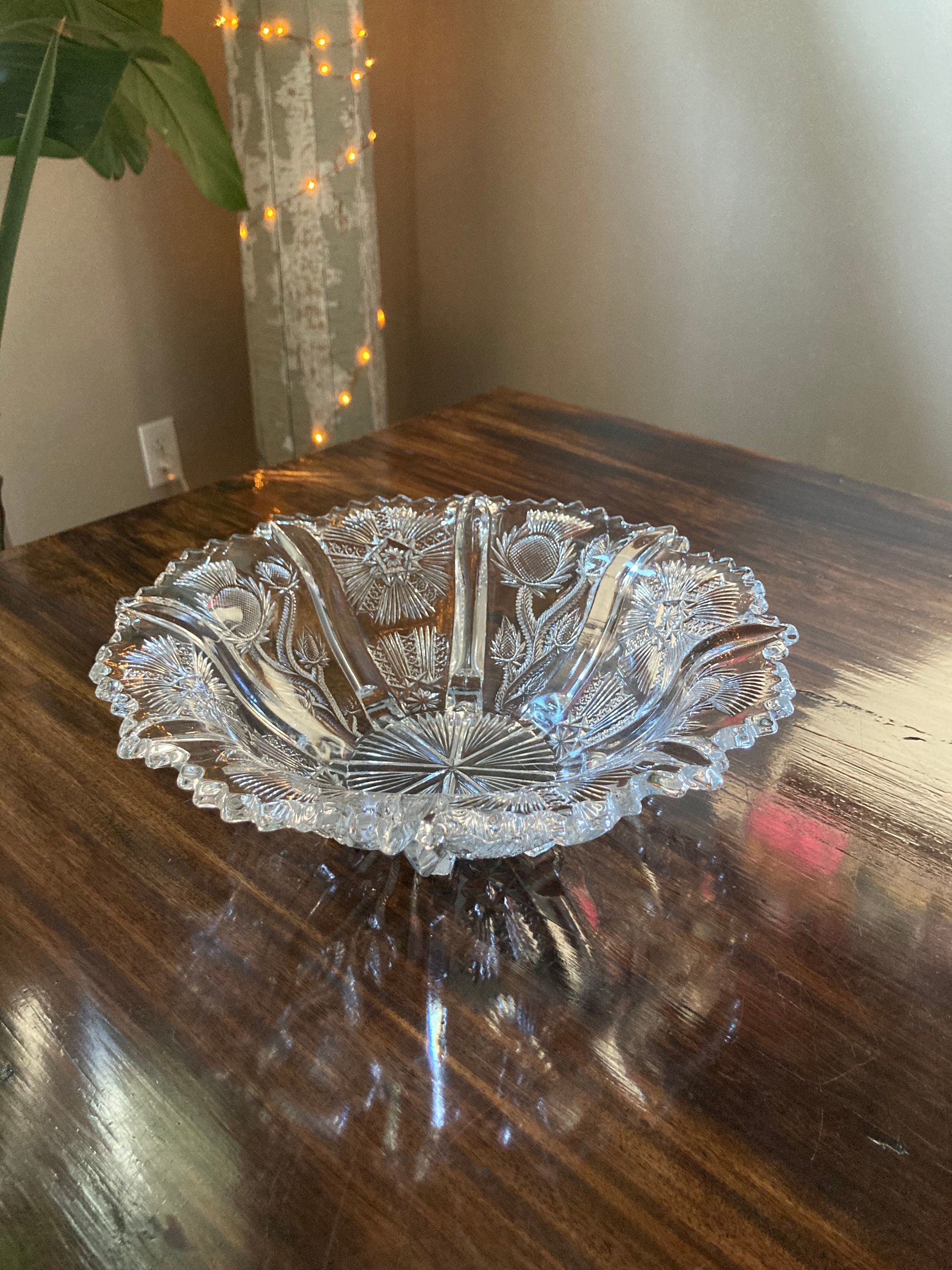 Vintage Cut Glass Thistle Bowl Etsy