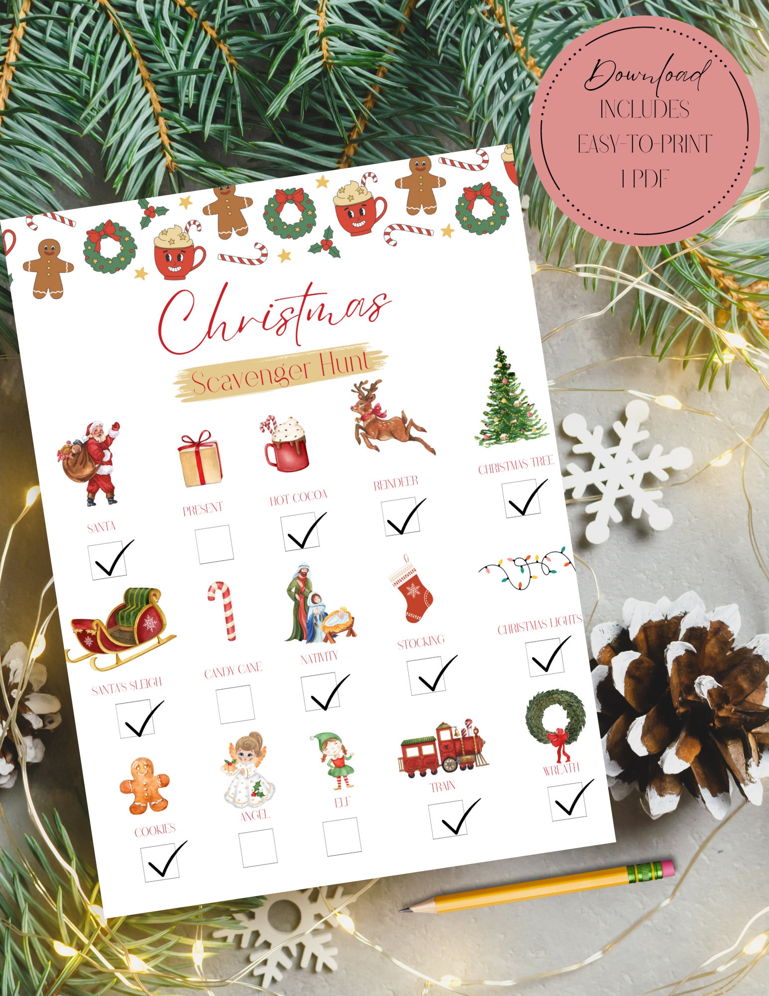 Christmas Scavenger Hunt Sheet | Kids Christmas Activity Sheet ...