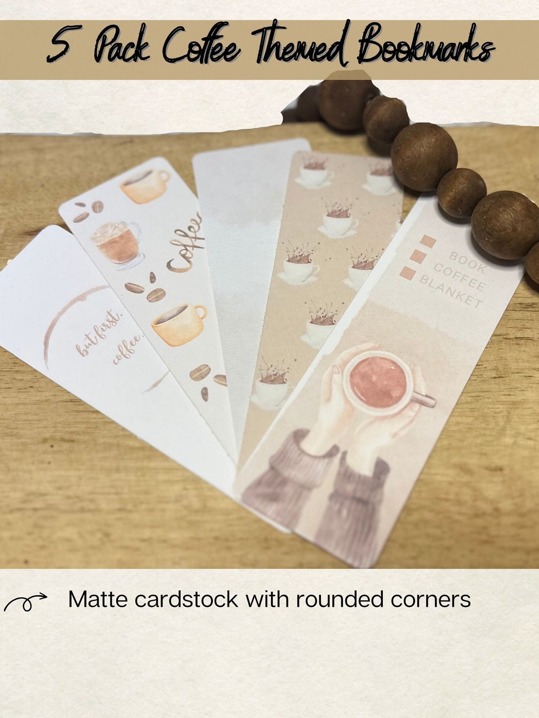 Coffee Themed Bookmarks | Handmade Book Club Gift | Set of 5 Bookmark ...