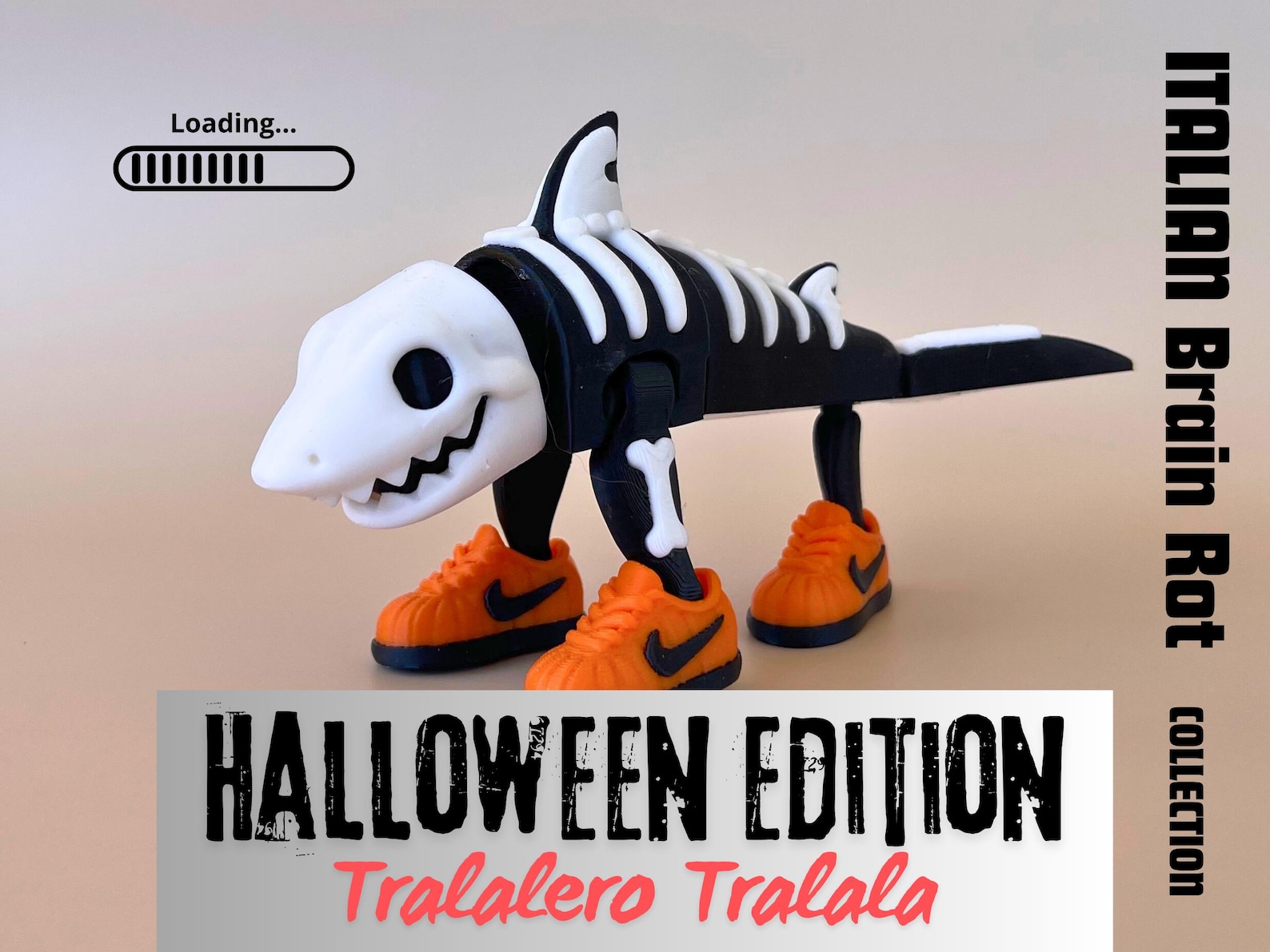 Skeleton Shark Figurine: Halloween Italian Brain Rot Collectible 3D ...