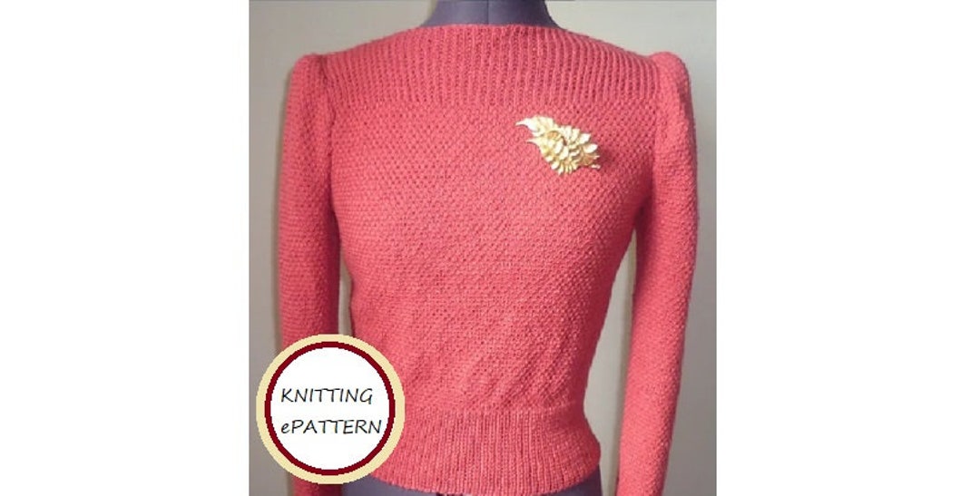 KNITTING PATTERN 1940s-style Slash Neck Jumper Beginner Knit .pdf ...