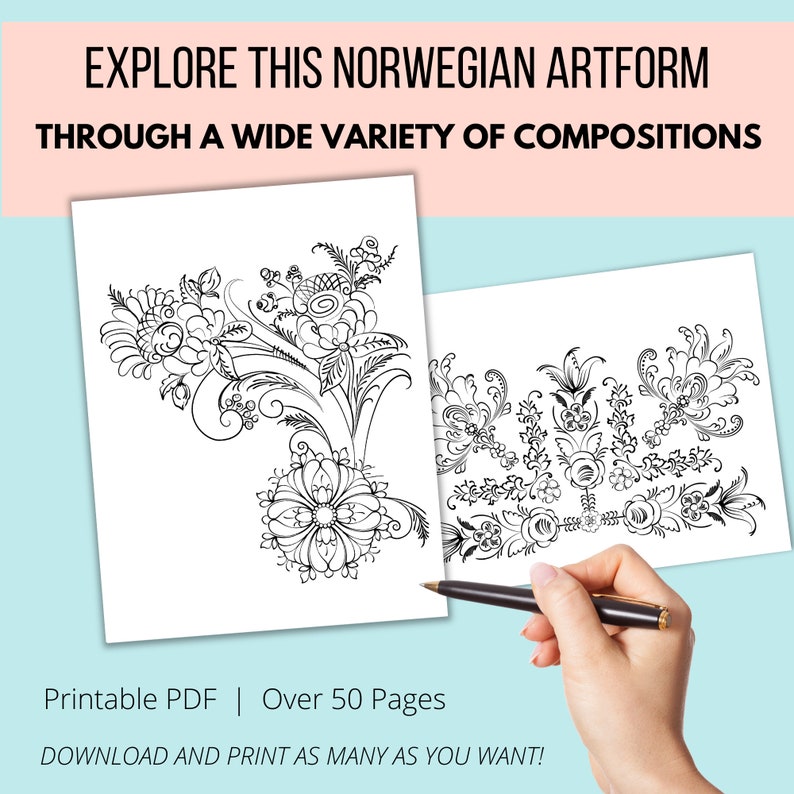 Rosemaling Coloring Book: 57 Norwegian Folk Art Patterns (digital ...