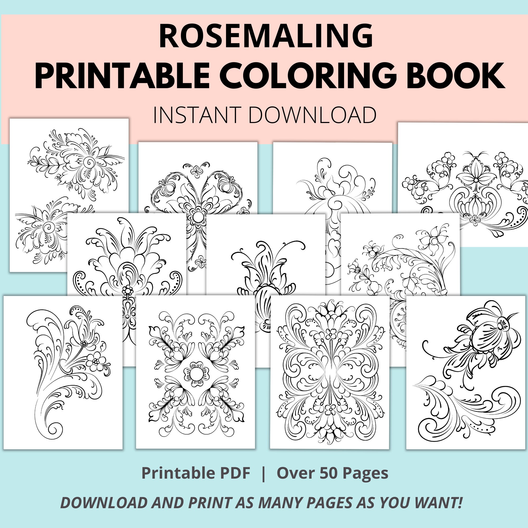 Rosemaling Coloring Book: 57 Norwegian Folk Art Patterns (digital ...
