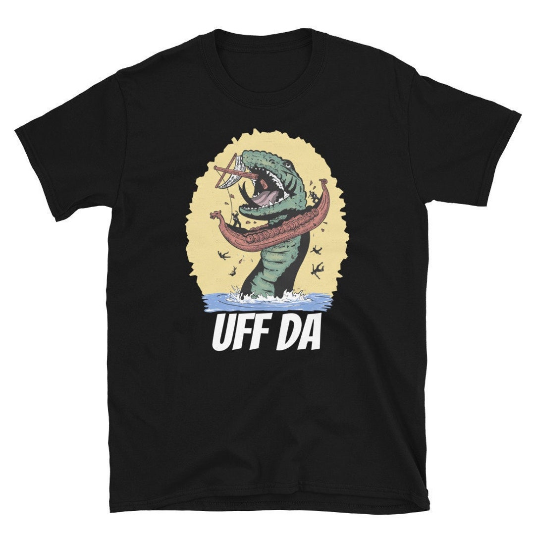 Uff Da Viking Ship Sea Monster Battle Funny Comic Book Style Mens ...