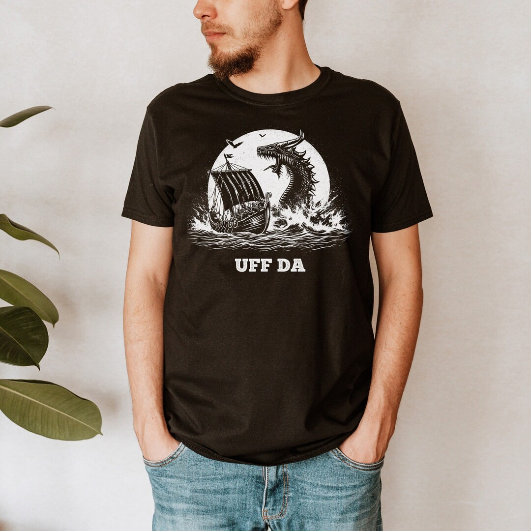 Uff Da Viking Longship T-shirt: Norse Sea Monster Battle - Etsy