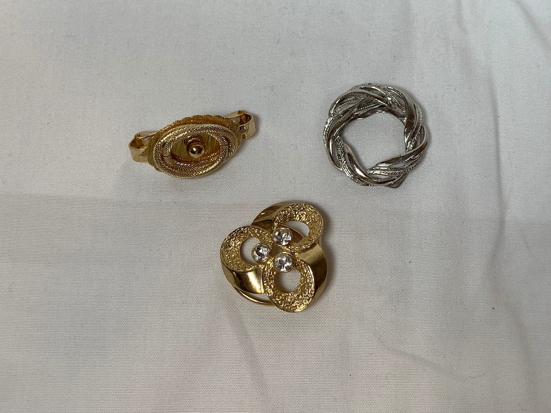 3 Vintage Scarf Pins, Costume Jewelry, Fashion, Silver, Gold Colored ...