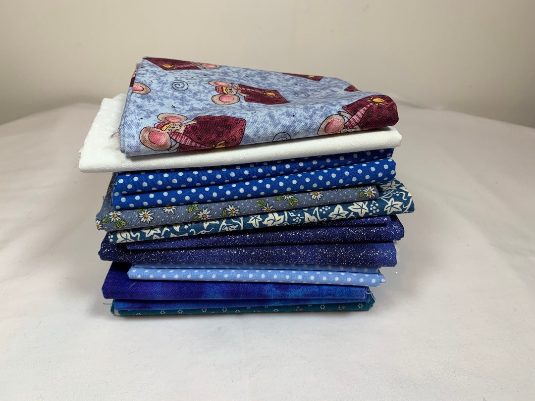 13 Craft Fat Quarters Panels, Blue Theme, Flowers, Psycodelic, Polka ...